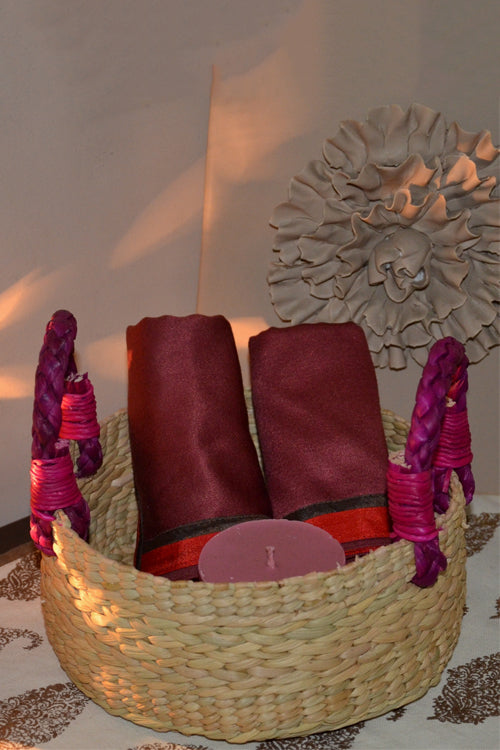 Kauna Round Basket Small (Natural with Fuchsia Handles) – Dharini