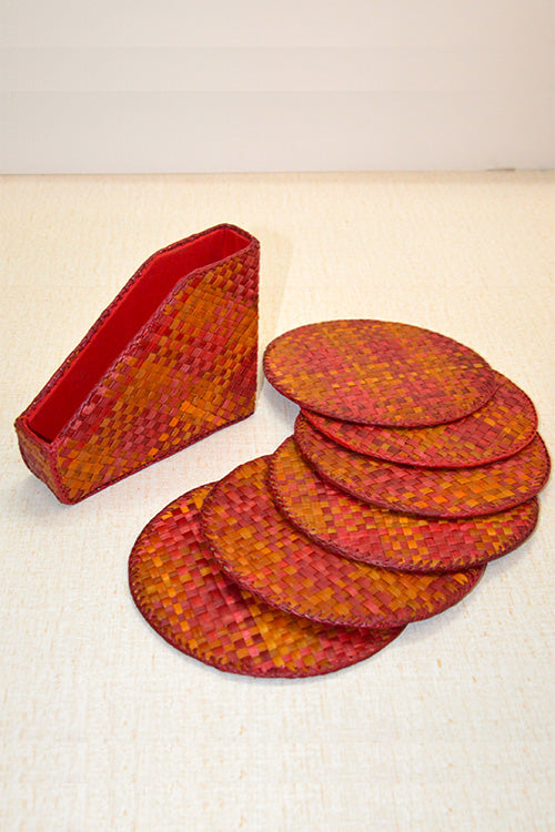 Screw Pine Round Trivets Red Orange (Set of 6) – Dharini